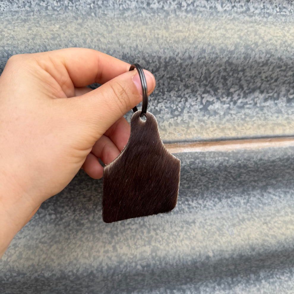 Cowhide Cattle Tag Keyring #3 - Gunmetal Grey – KM & Co
